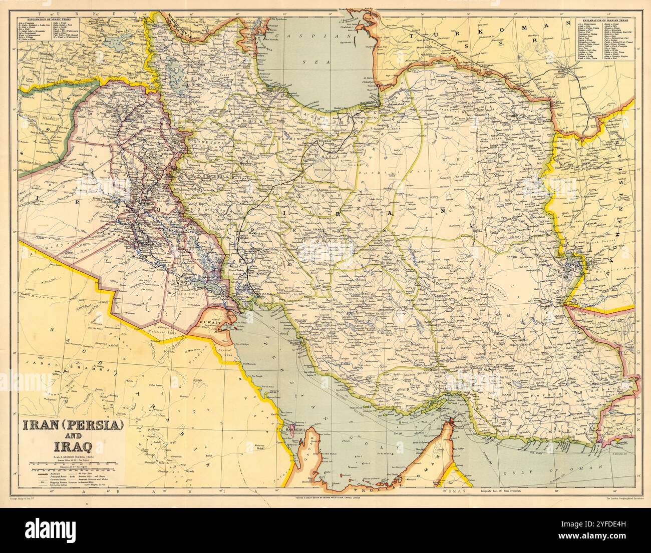 Vintage Map of Iran and Iraq by George Philip &Son, circa 1920s Stock ...