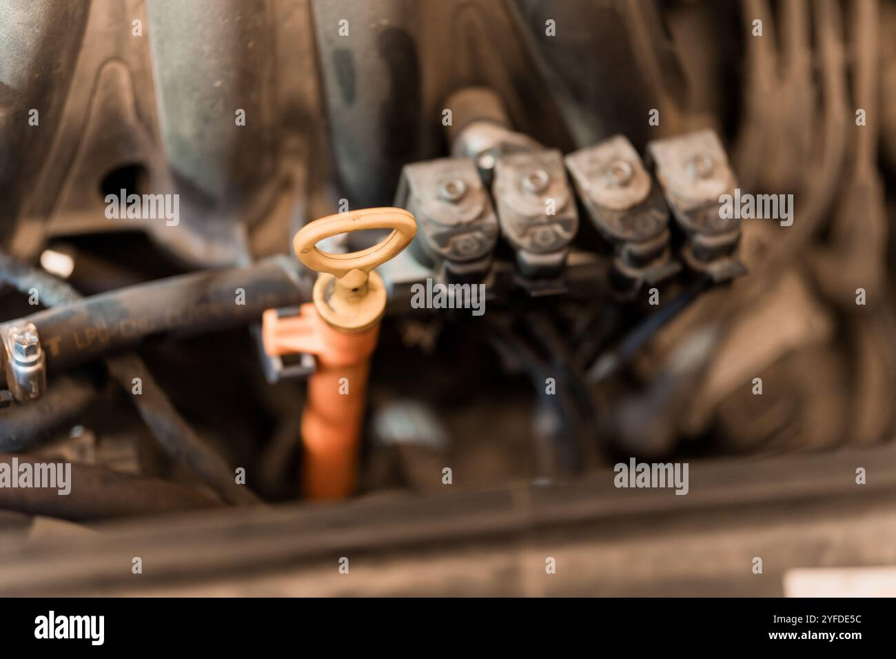 Detailed Close-Up of Engine Fuel Injector System in a Vehicle Stock ...