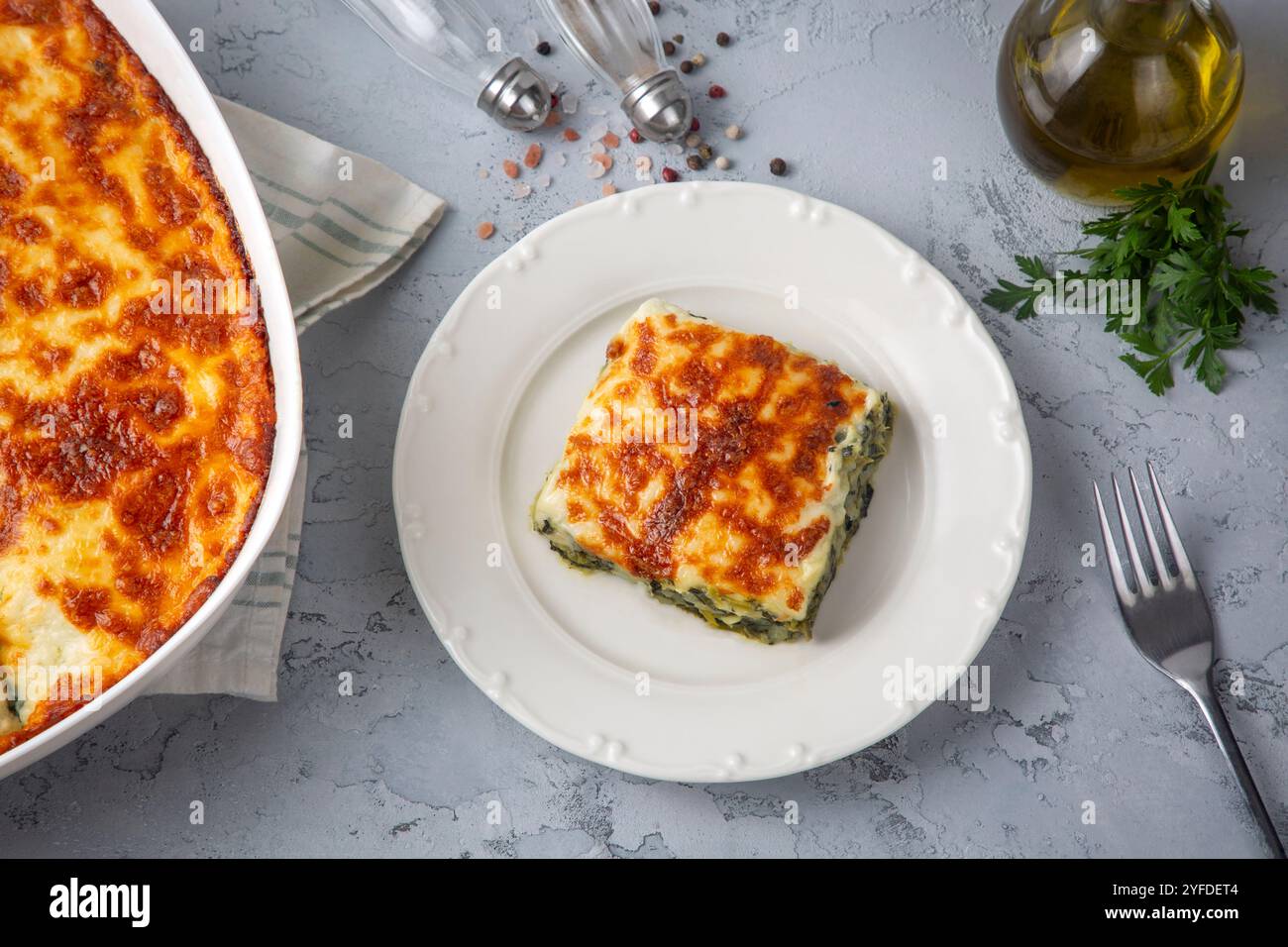 Baked Spinach with cheese delicious Italian food cuisine. Spinach ...