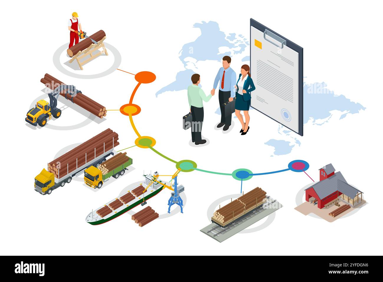 Isometric Exporting Wood. Global logistics network. Rail freight wood ...
