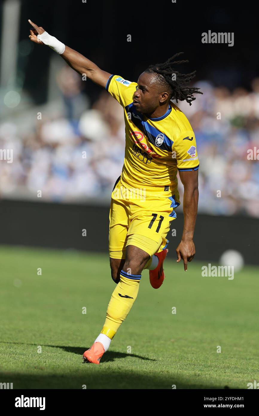 Atalanta's Nigerian forward Ademola Lookman celebrates after scoring a ...