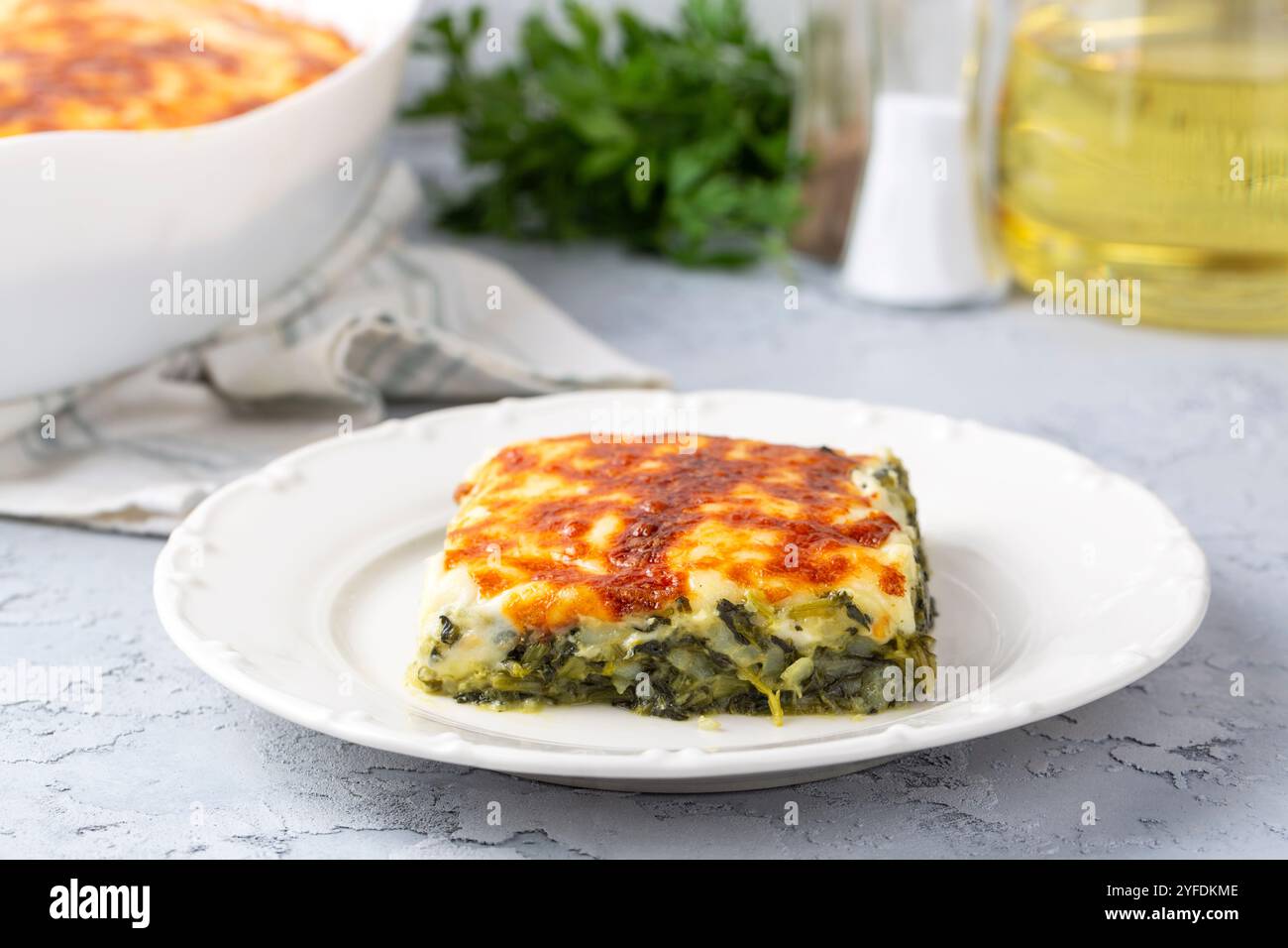 Baked Spinach with cheese delicious Italian food cuisine. Spinach ...