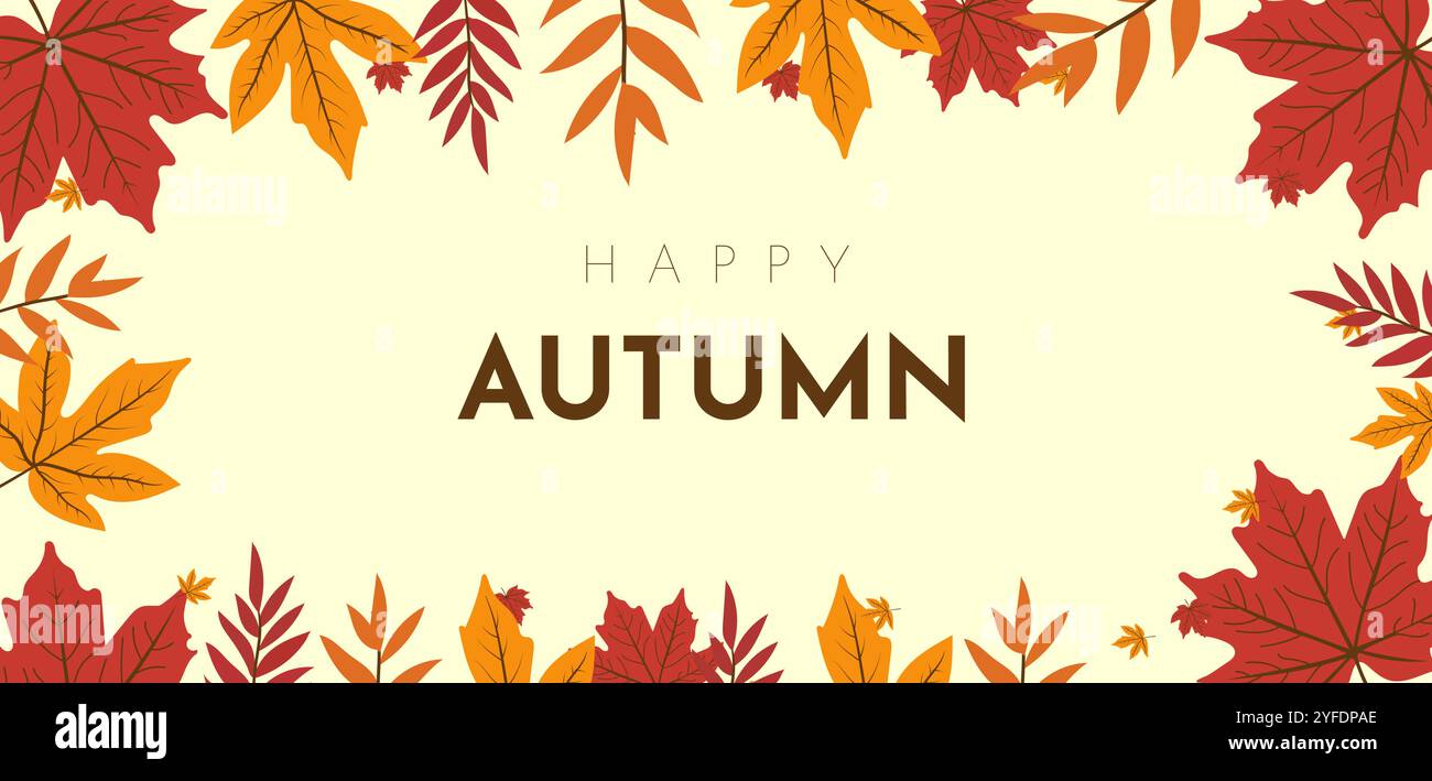 Happy Autumn banner background with fall leaves illustration Stock ...