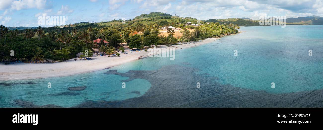 Aerial shot of amazing tropical panorama of Rincon bay.Samana peninsula ...