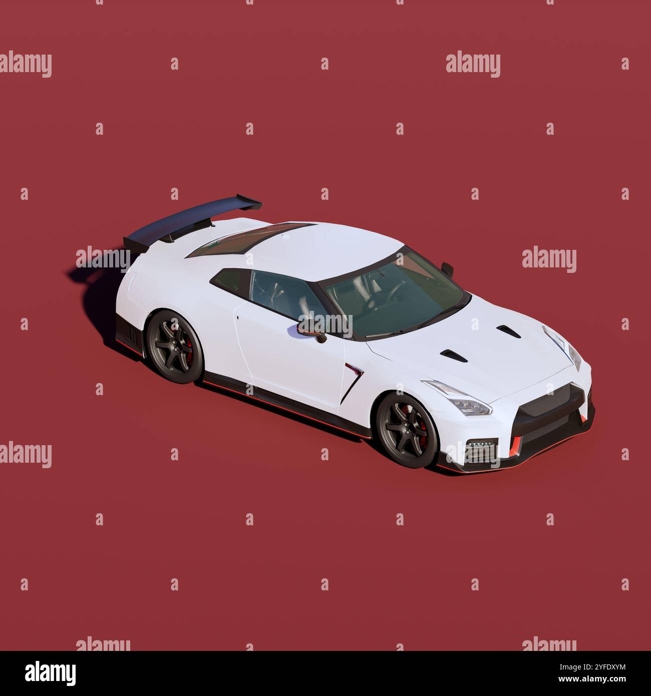 4K Square side view angle a black metalic supercar with red color ...