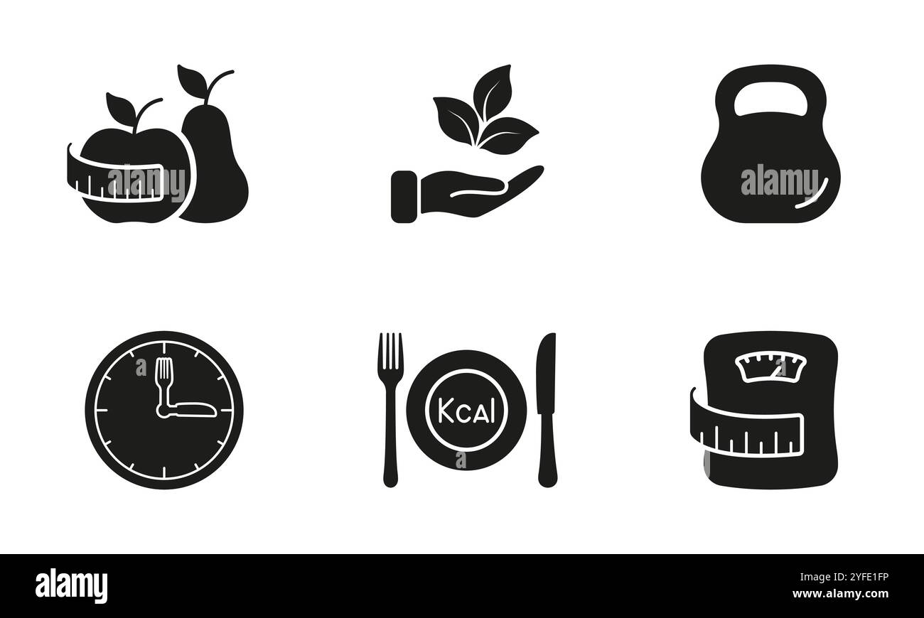 Healthy Lifestyle and Weight Loss Glyph Icons. Healthy Living and ...