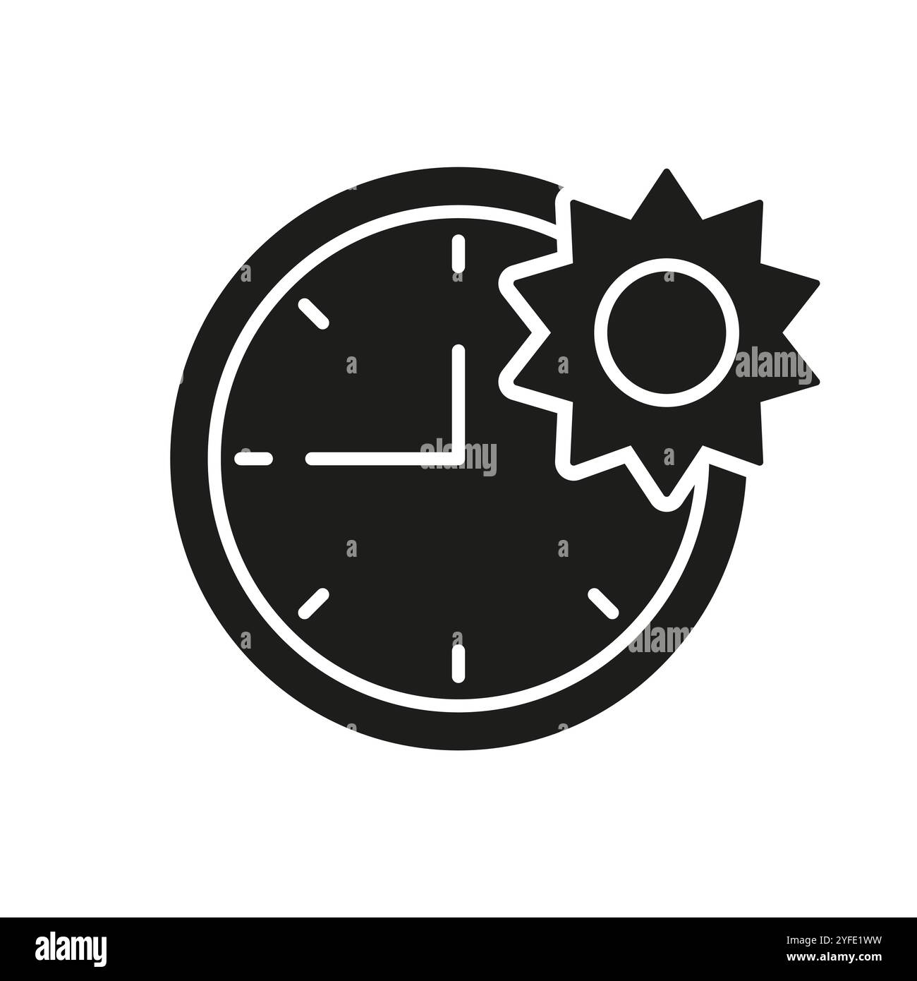 Day Time Activity Glyph Icon Clock And Sun Symbolizing Daytime Activities And Productivity