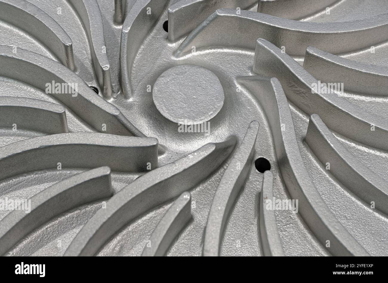 Aluminium centrifugal pump impeller, close up shot, selective focus ...