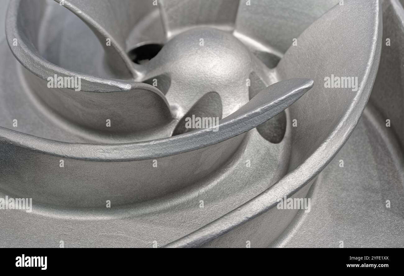 Aluminium centrifugal pump impeller, close up shot, selective focus ...