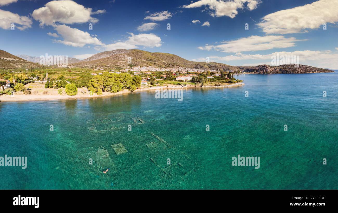 The sunken city near Ancient Epidaurus of Argolida in Peloponnese ...