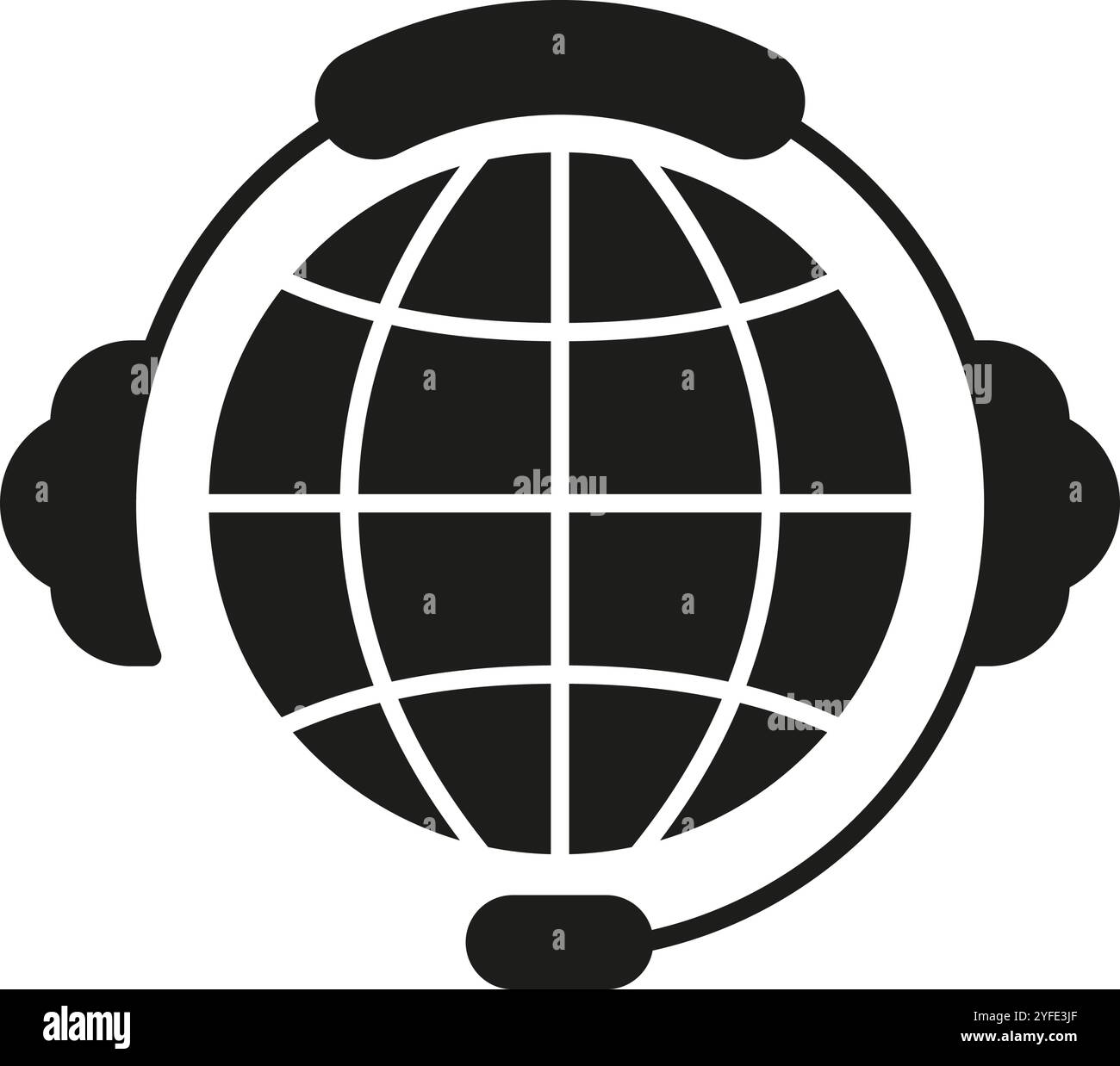 Global Customer Support Silhouette Icon with Headset for International ...