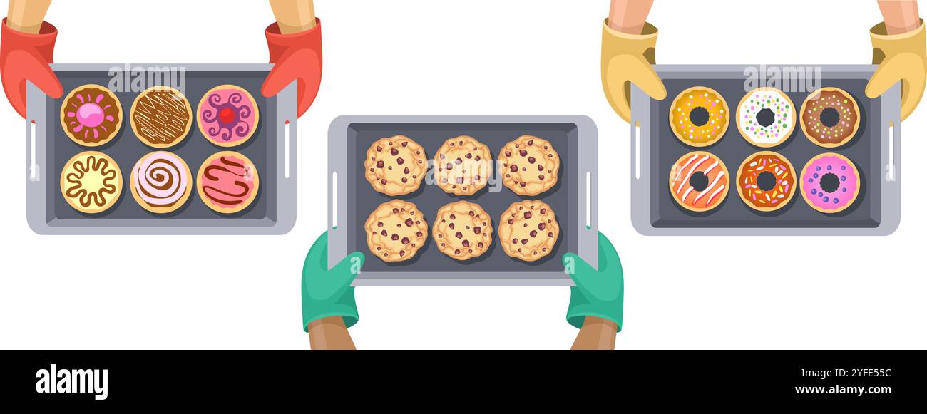 Baking trays in oven mitten hands Stock Vector Image & Art - Alamy