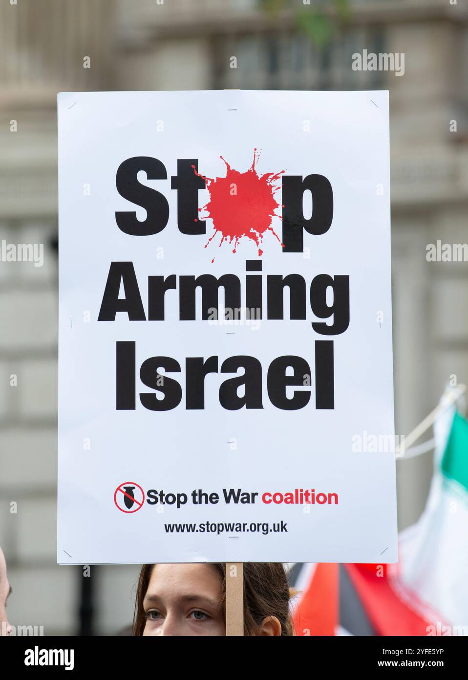 London, UK. 2nd November 2024. Pro Palestine supporter holding sign at ...