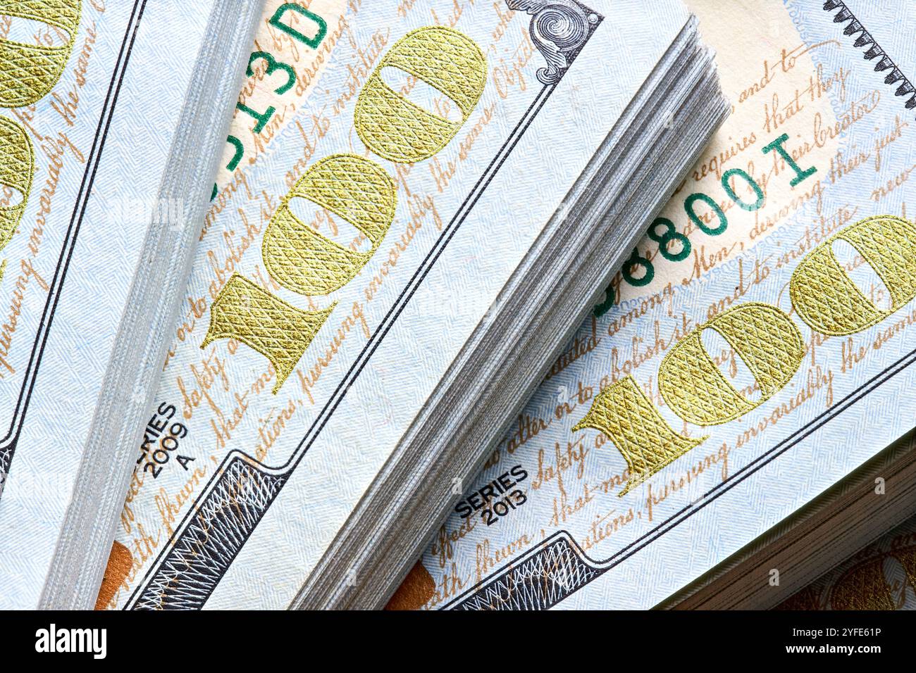 New US Dollar USD 2009 series bill bundles background for design. Many ...