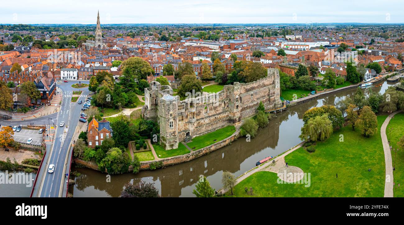 Aerial view of Newark-on-Trent, a market town and civil parish in the ...