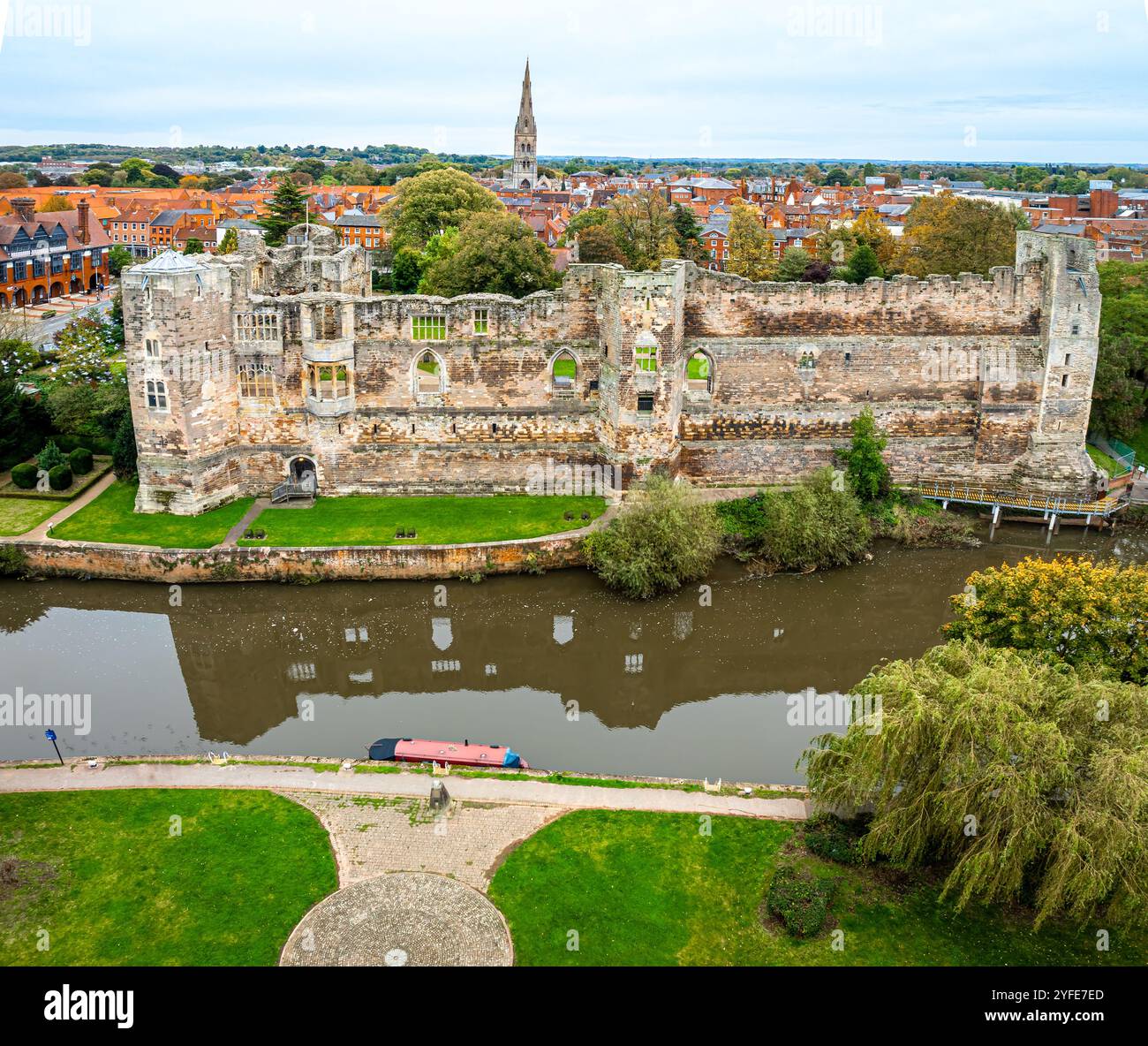 Aerial view of Newark-on-Trent, a market town and civil parish in the ...