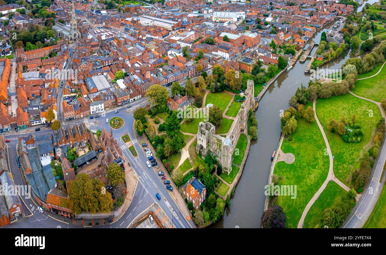 Aerial view of Newark-on-Trent, a market town and civil parish in the ...