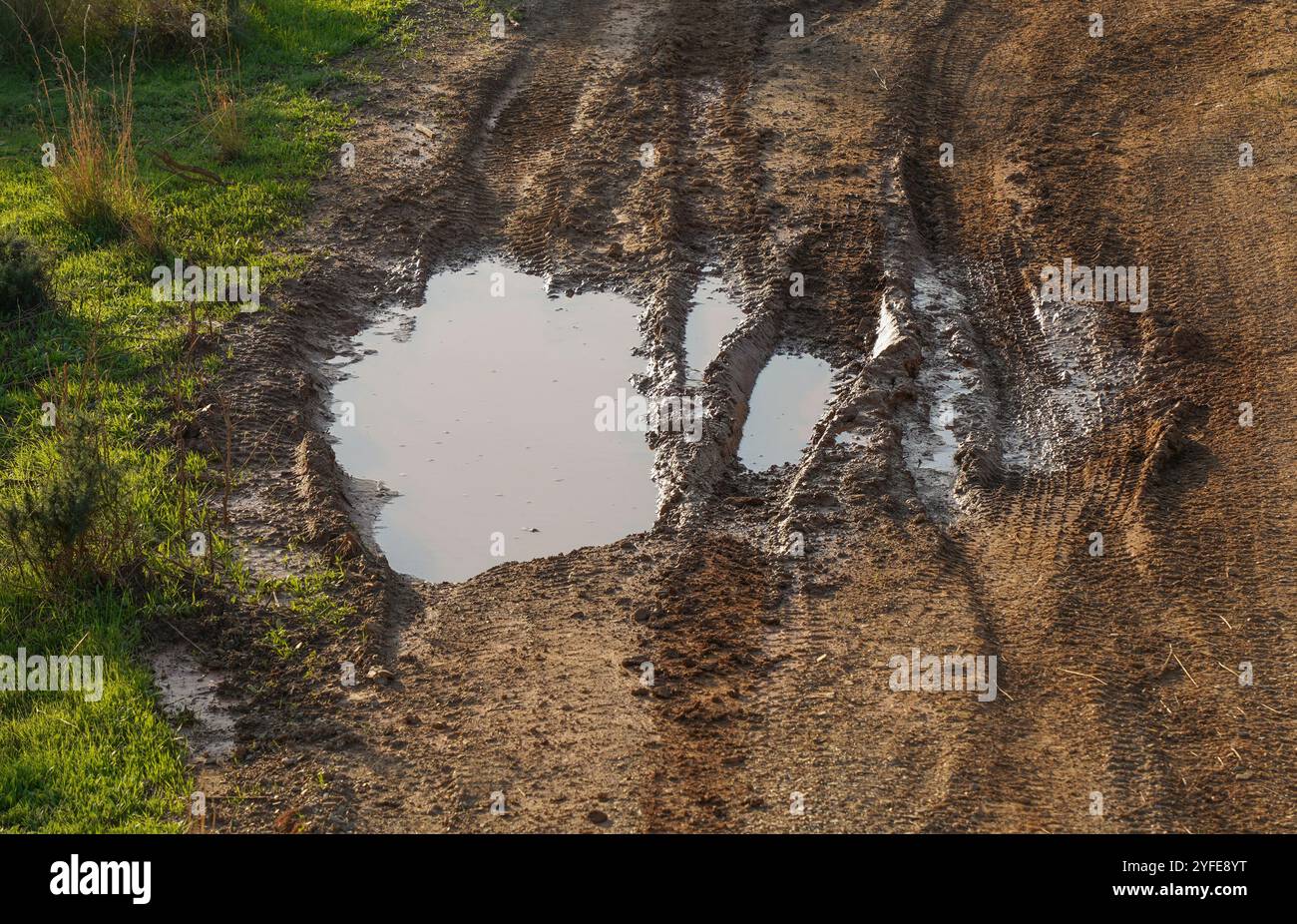 Muddy puddle road after rain hi-res stock photography and images - Alamy
