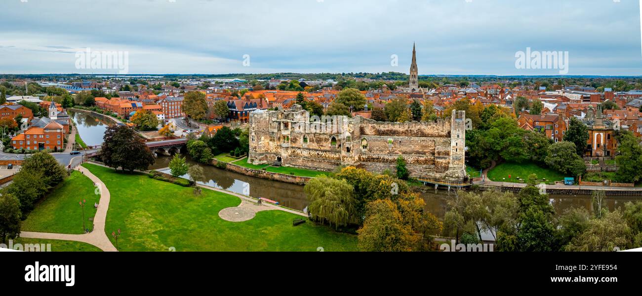 Aerial view of Newark-on-Trent, a market town and civil parish in the ...