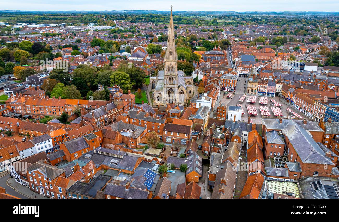 Aerial view of Newark-on-Trent, a market town and civil parish in the ...