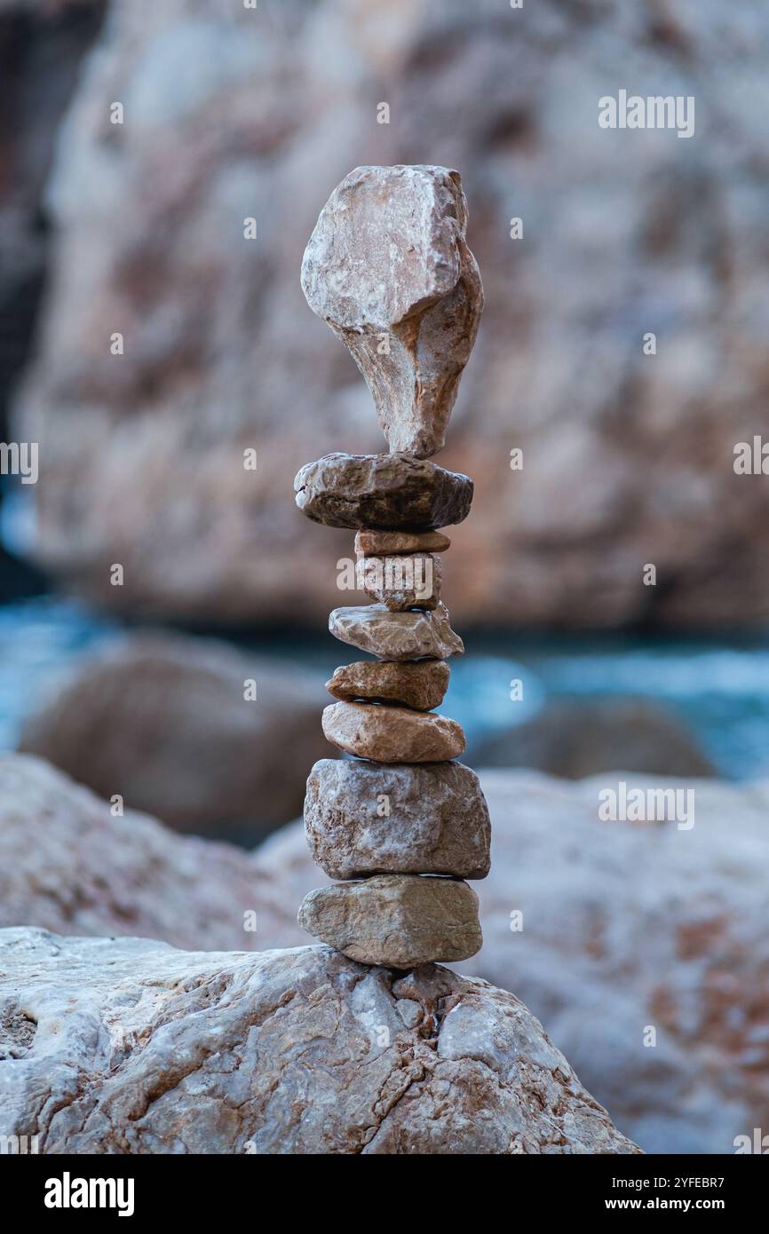 Stone pyramids on the beach Stock Photo - Alamy
