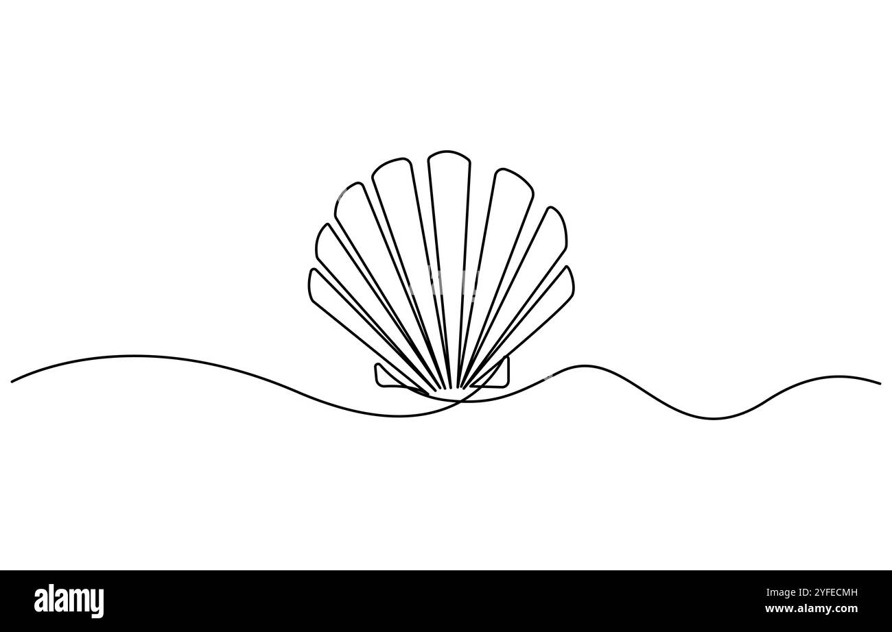 Continuous one line drawing of open oyster shell with pearl. Seashell ...