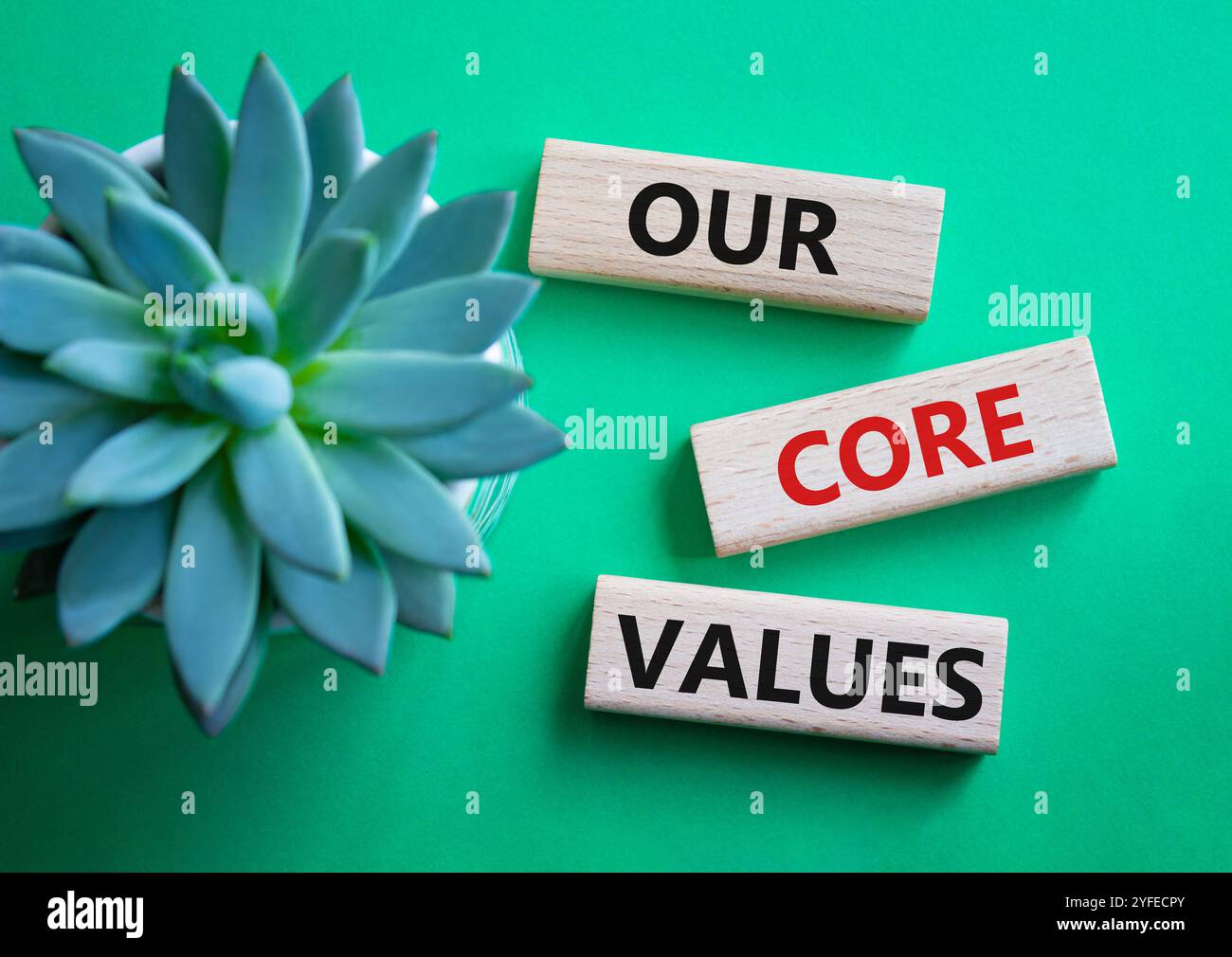 Our core values symbol. Concept words Our core values on wooden blocks ...