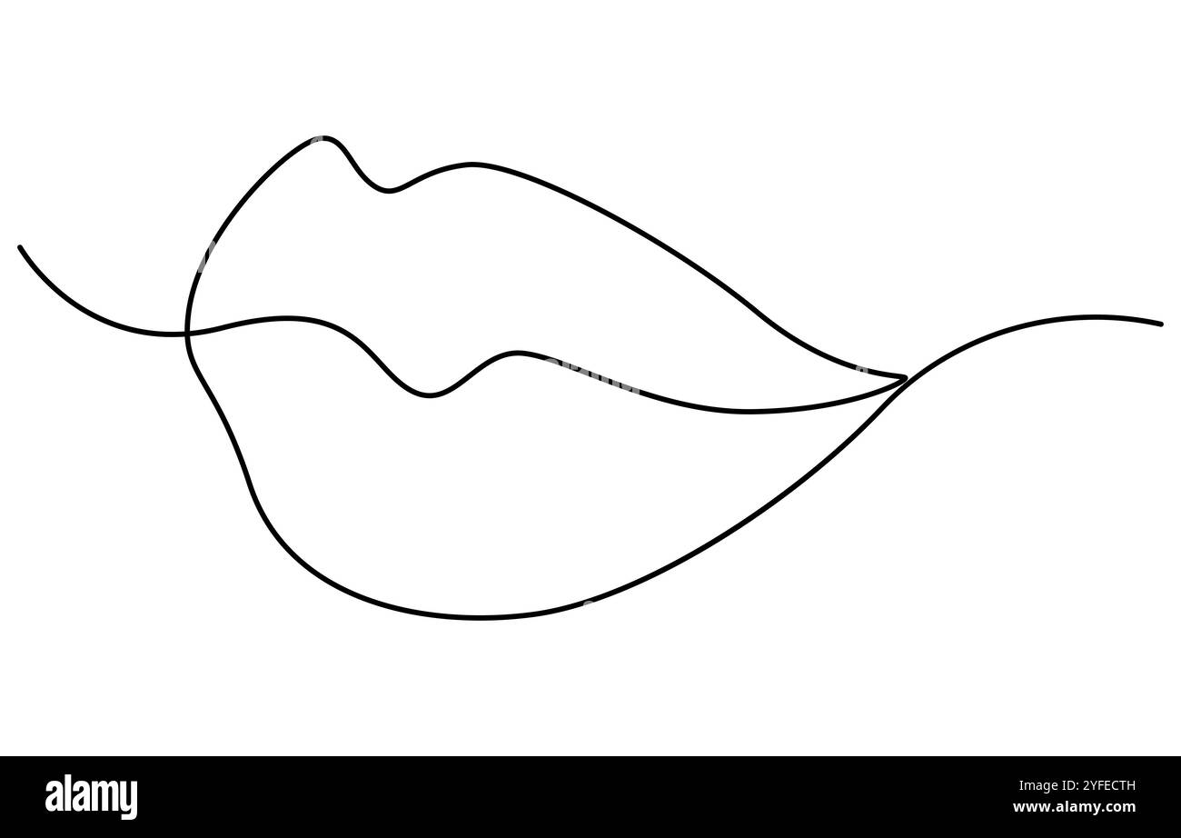 Woman Lips Continuous Line Art Illustration, Continuous single line ...
