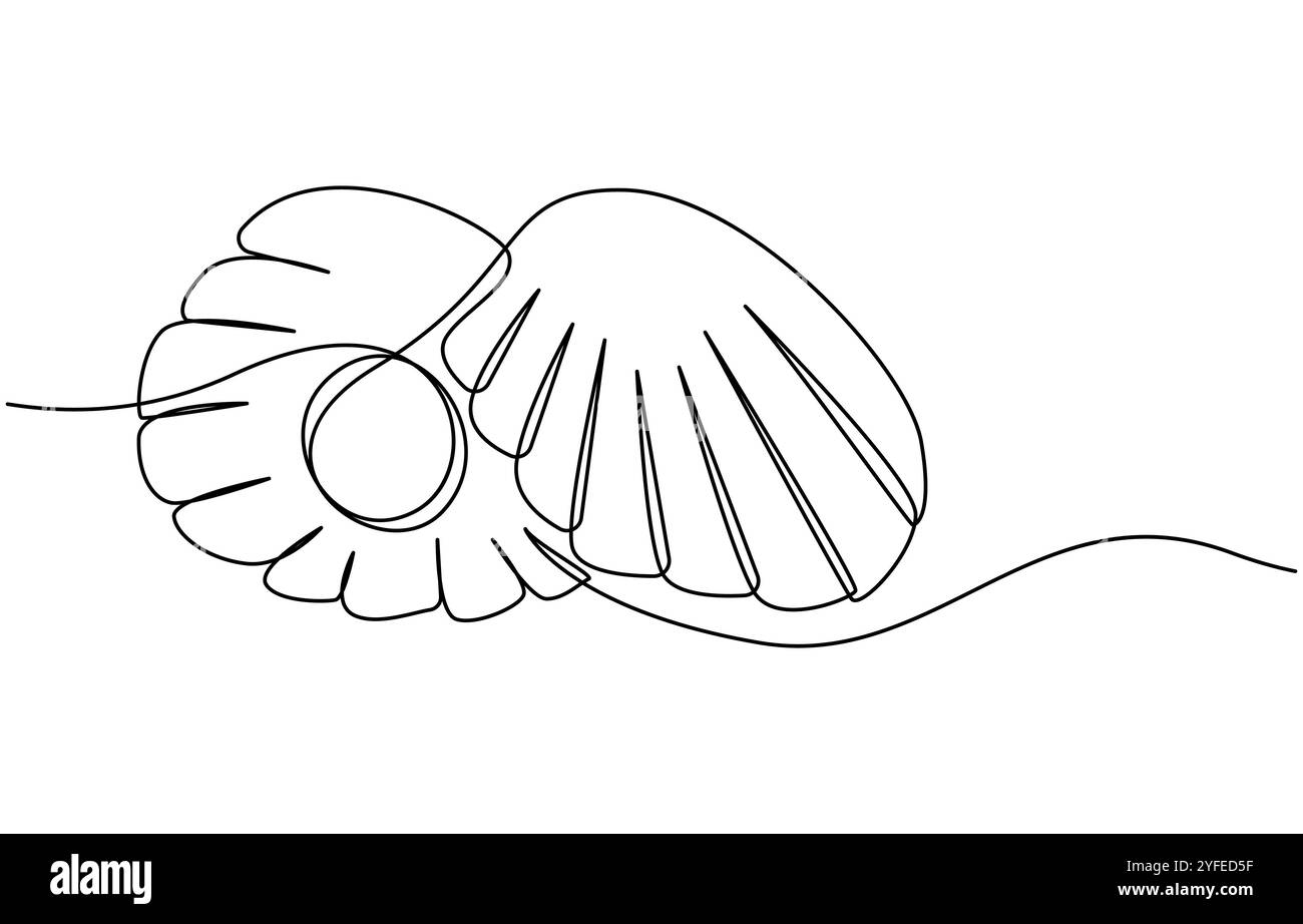 Continuous one line drawing of open oyster shell with pearl. Seashell ...
