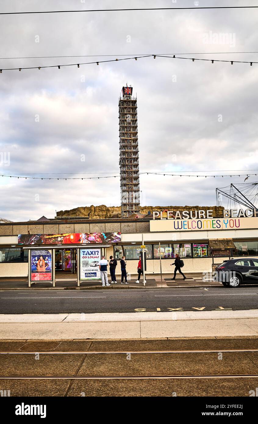 The Ice Blast ride covered in scaffold,Blackpool,UK Stock Photo - Alamy