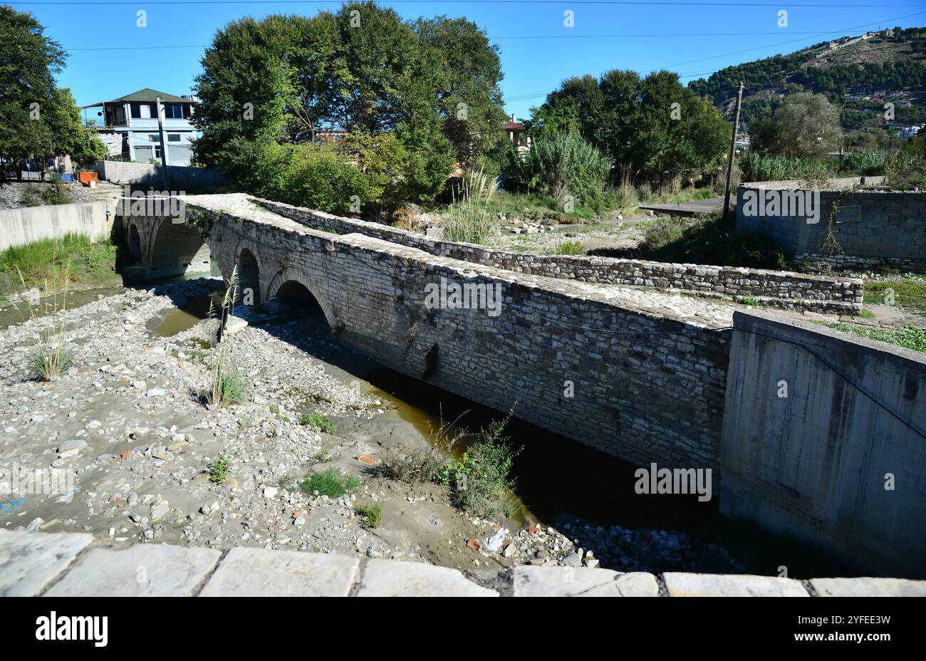 The Velabisht Bridge in Berat, Albania, was built in the 17th century ...