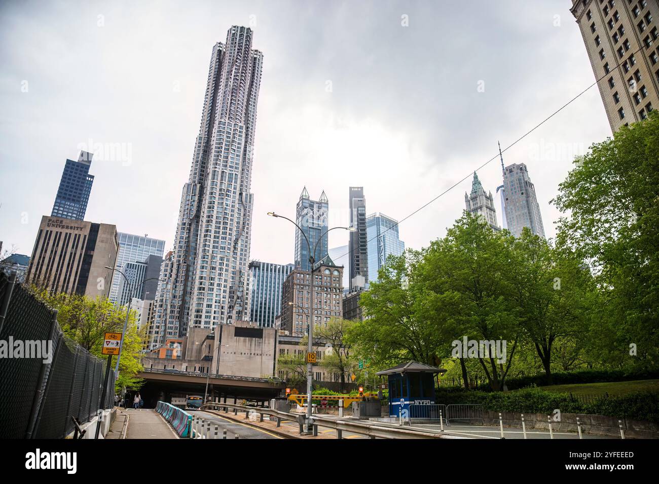 A view of the New York City skyline featuring modern skyscrapers ...