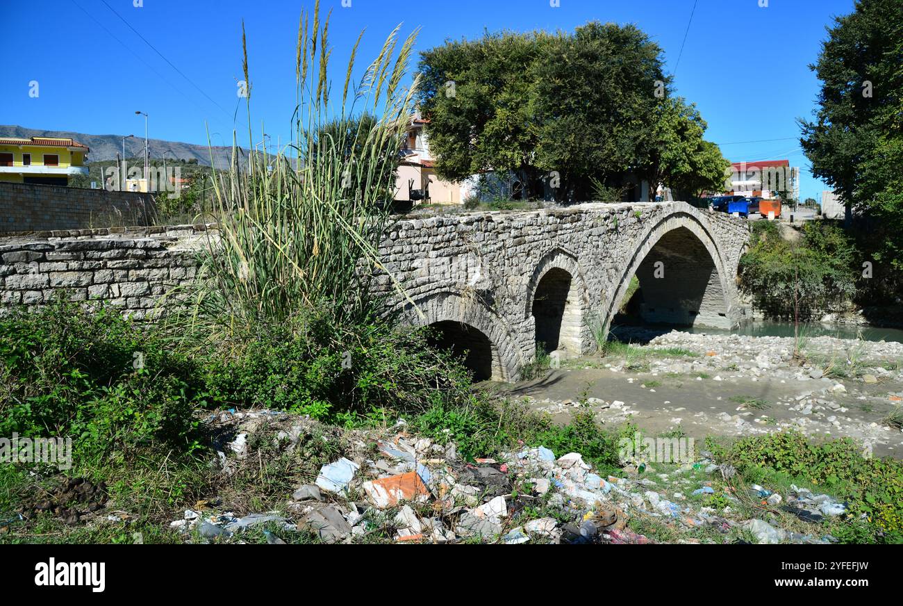 The Velabisht Bridge in Berat, Albania, was built in the 17th century ...