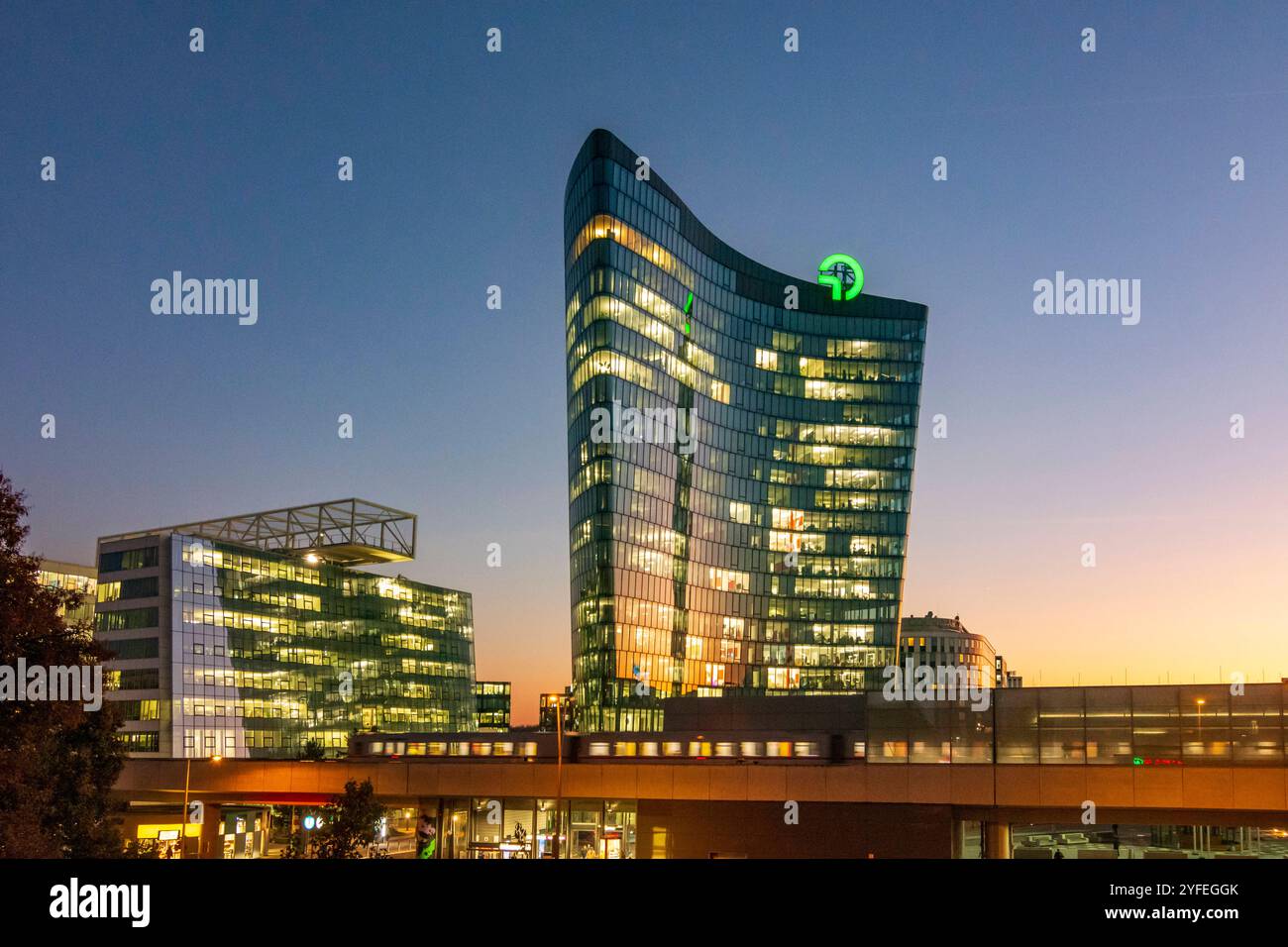 OMV headquarters, new OMV logo, subway line U2 Vienna 02. Leopoldstadt ...