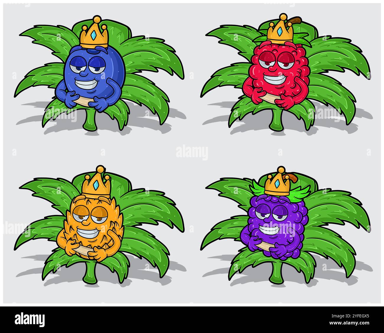 Cartoon Characters of Blueberry, Raspberry, Pineapple and Grape With ...