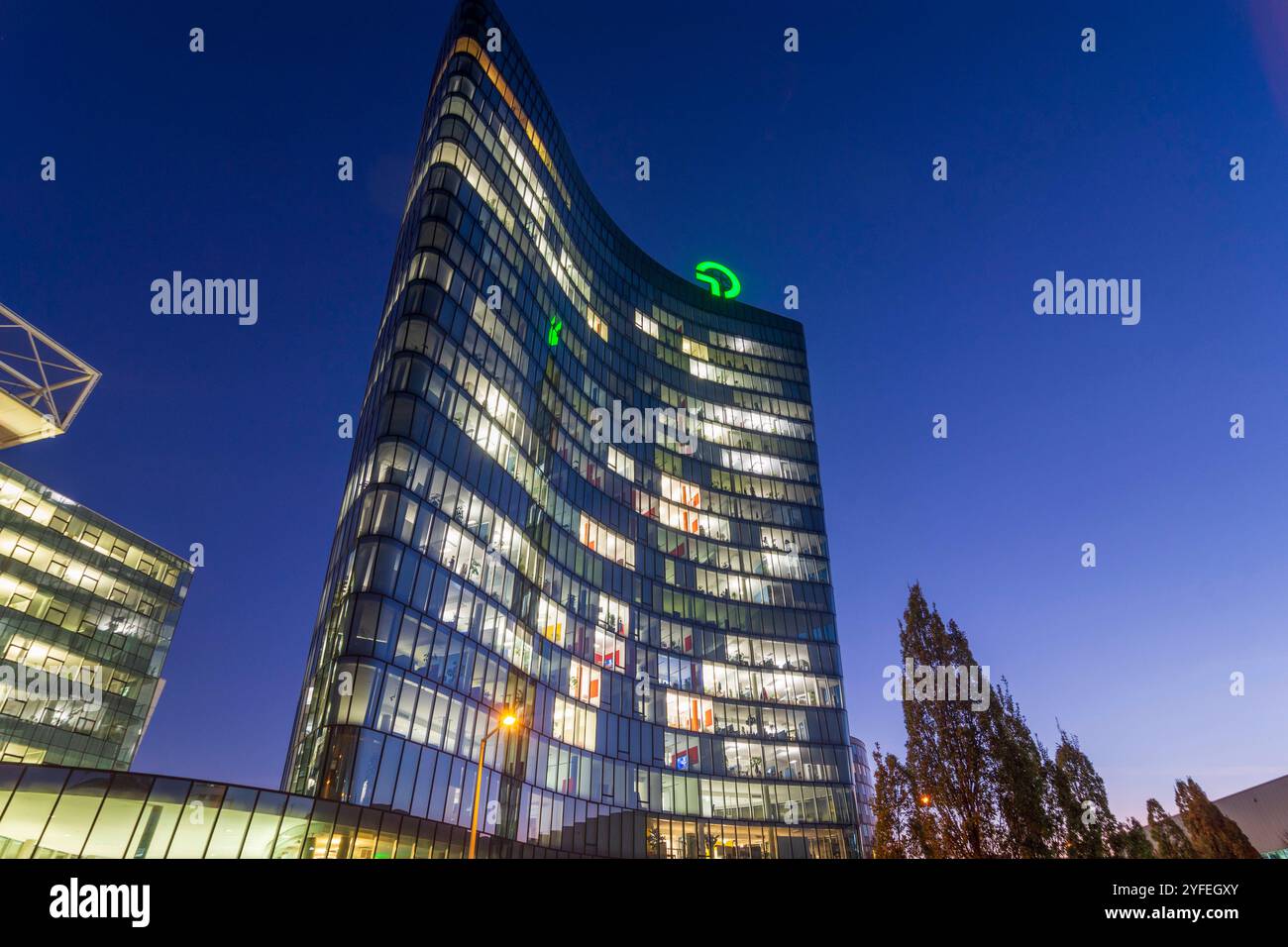 OMV headquarters, new OMV logo Vienna 02. Leopoldstadt Wien Austria ...