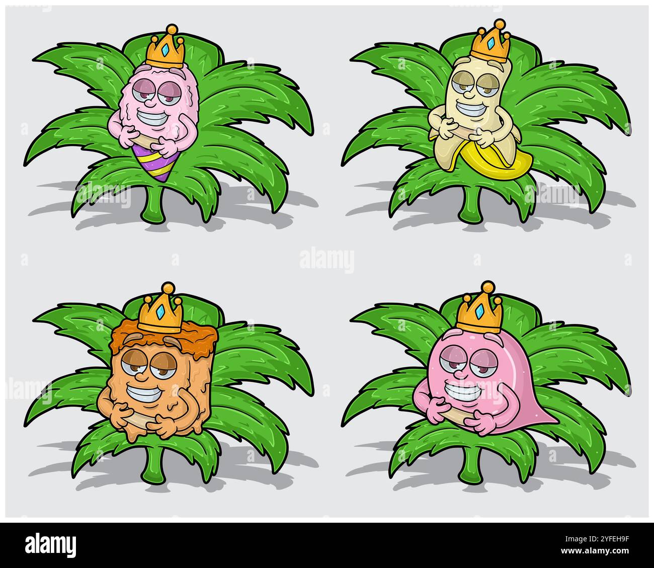 Cartoon Characters of Cotton Candy, Banana, Caramel and Bubble Gum With ...