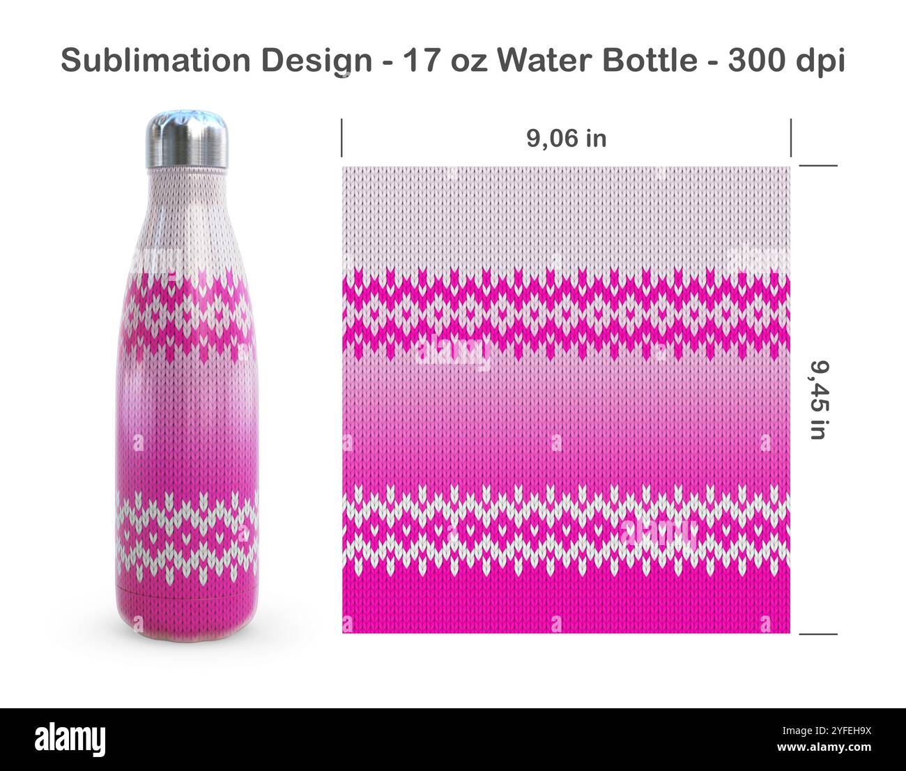 Knitted ombre pattern. Seamless sublimation template for 17 oz water ...