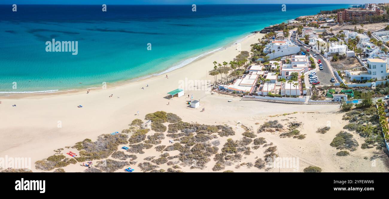 Aerial drone view of Costa Calma beach during the sunset,Fuerteventura ...