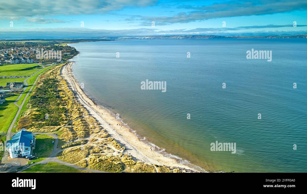 Nairn Moray Scotland town houses the West Beach with autumnal grasses ...