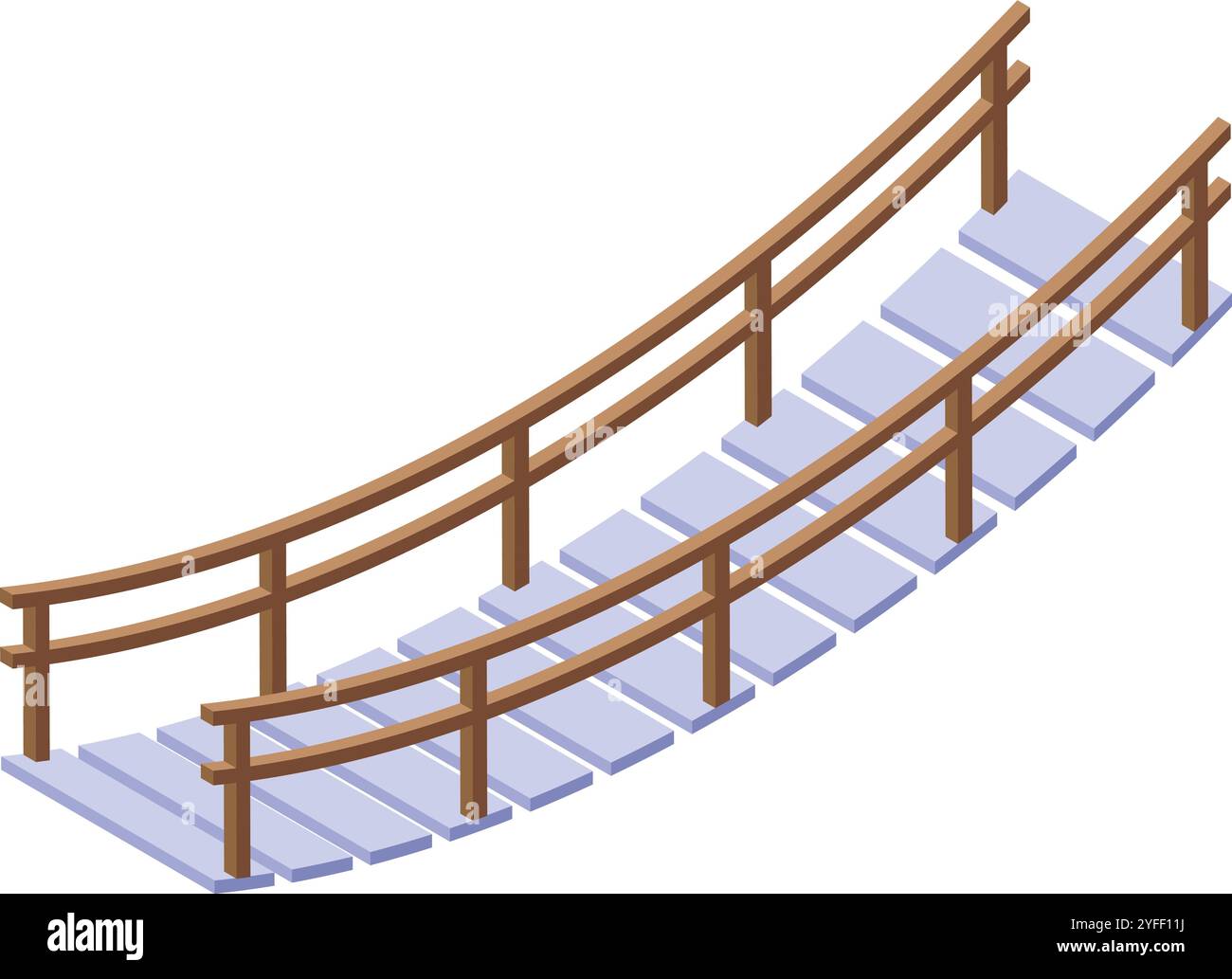 Isometric curved wooden bridge with blue tiles and wooden handrails ... Isometric curved wooden bridge with blue tiles and wooden handrails ...