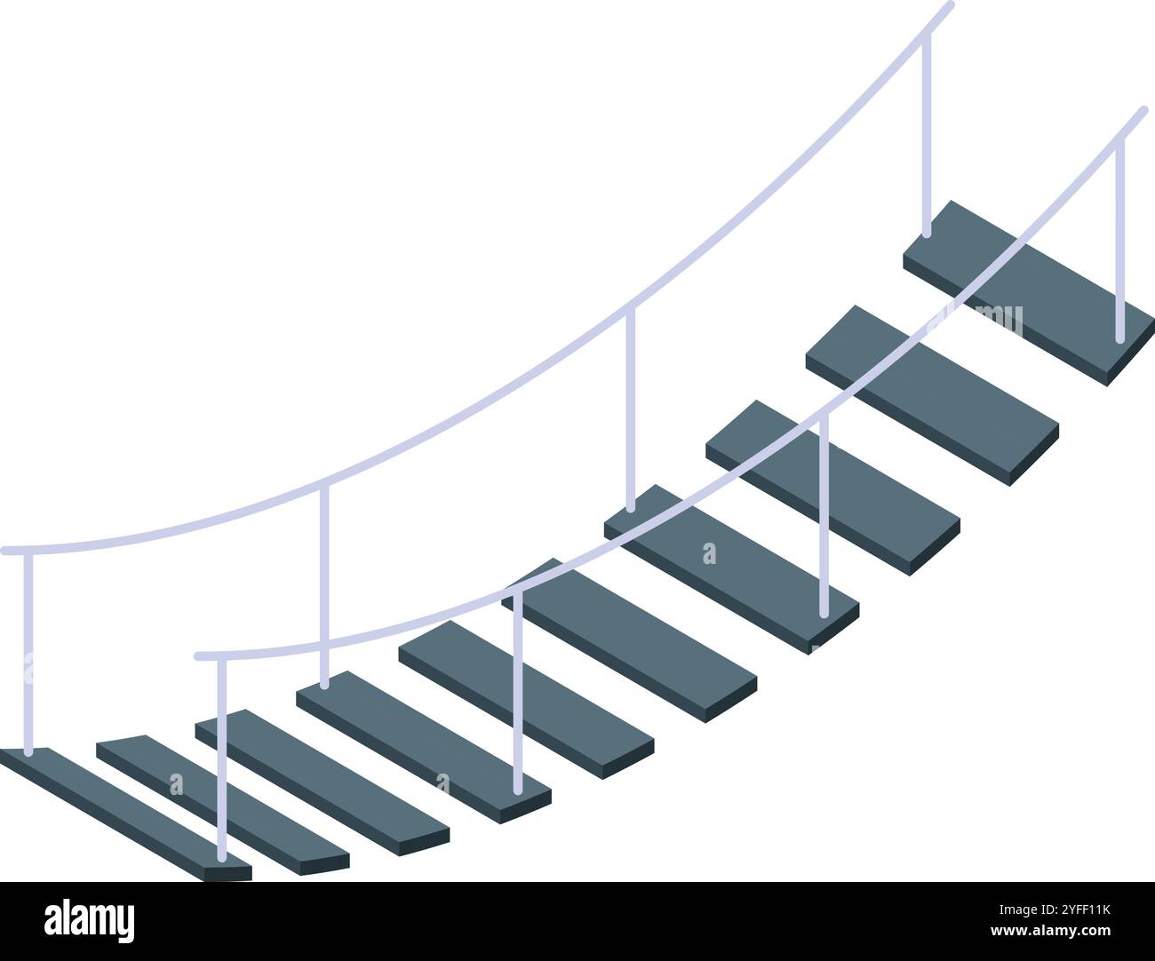 Wooden steps of a suspension bridge lead upwards, representing growth ...