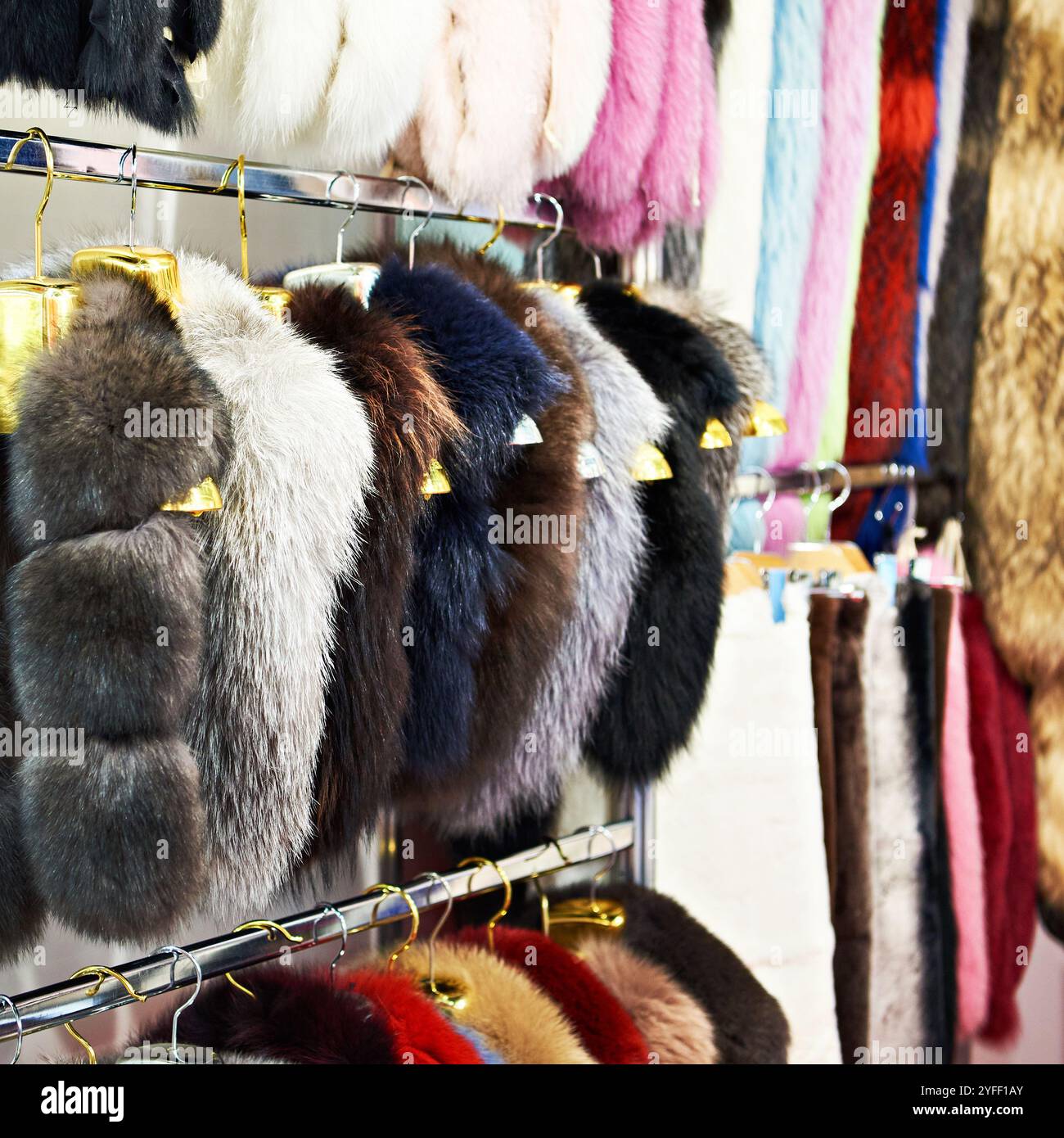 Colorful dyed fur on the market Stock Photo - Alamy
