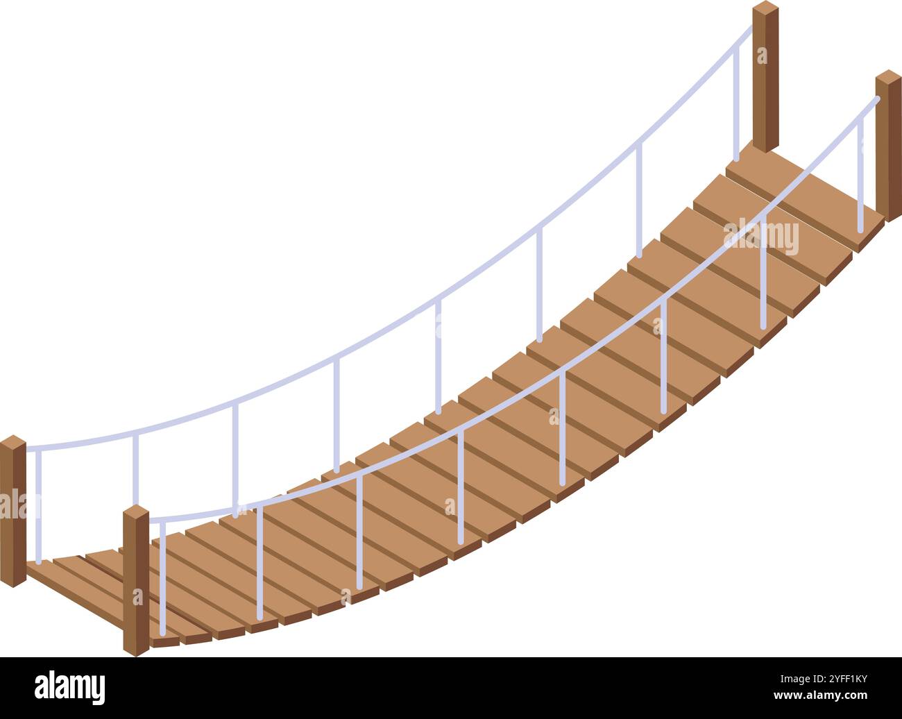 Wooden suspension bridge connecting two sides in isometric view Stock ...