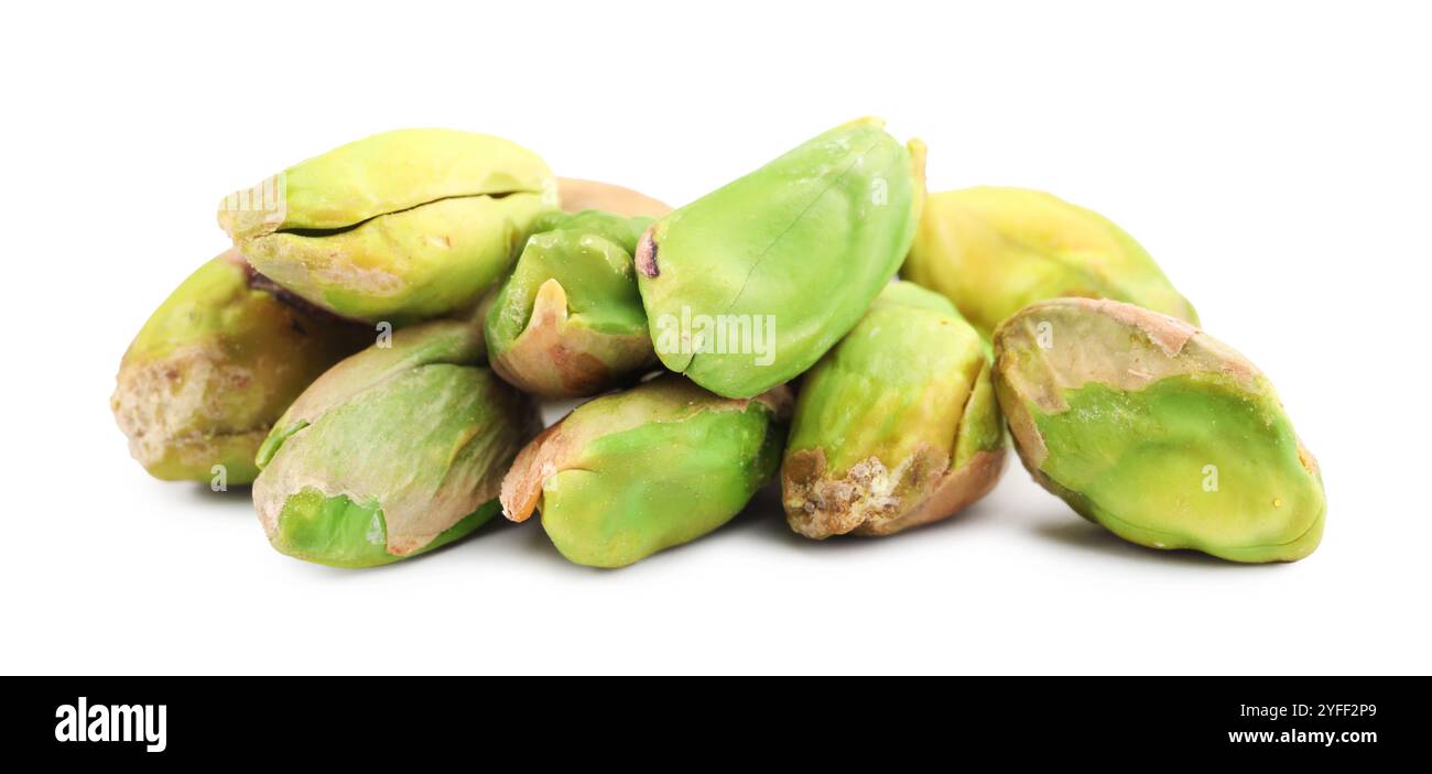 Tasty peeled pistachio nuts isolated on white Stock Photo - Alamy