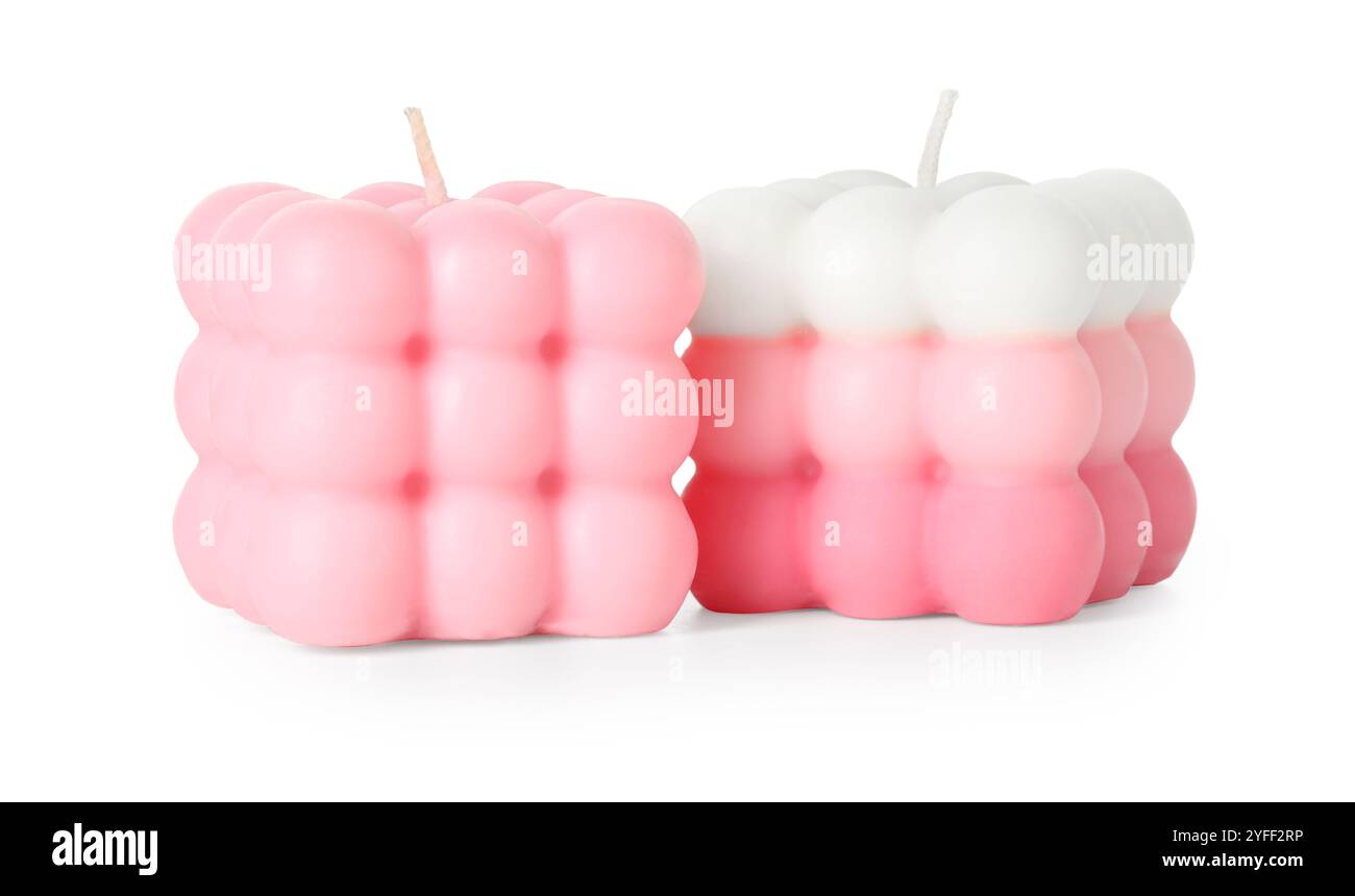 Two beautiful bubble candles isolated on white Stock Photo - Alamy