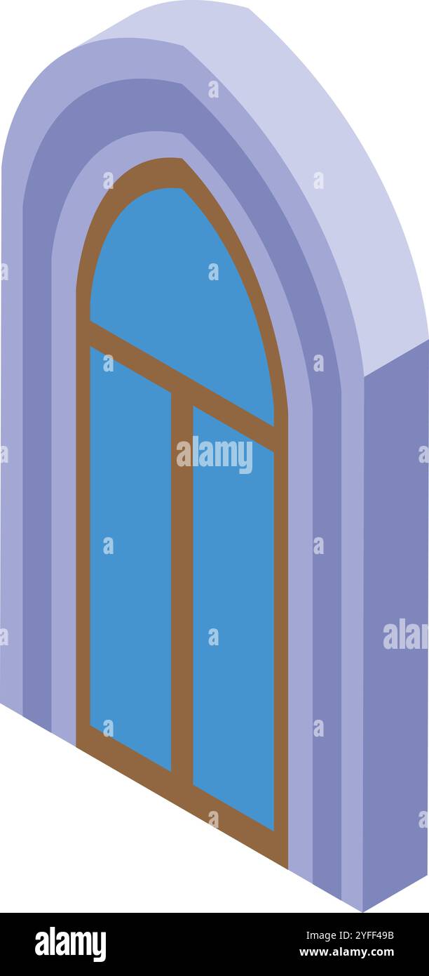 Arched window with blue glass panes and brown frame, providing natural ...
