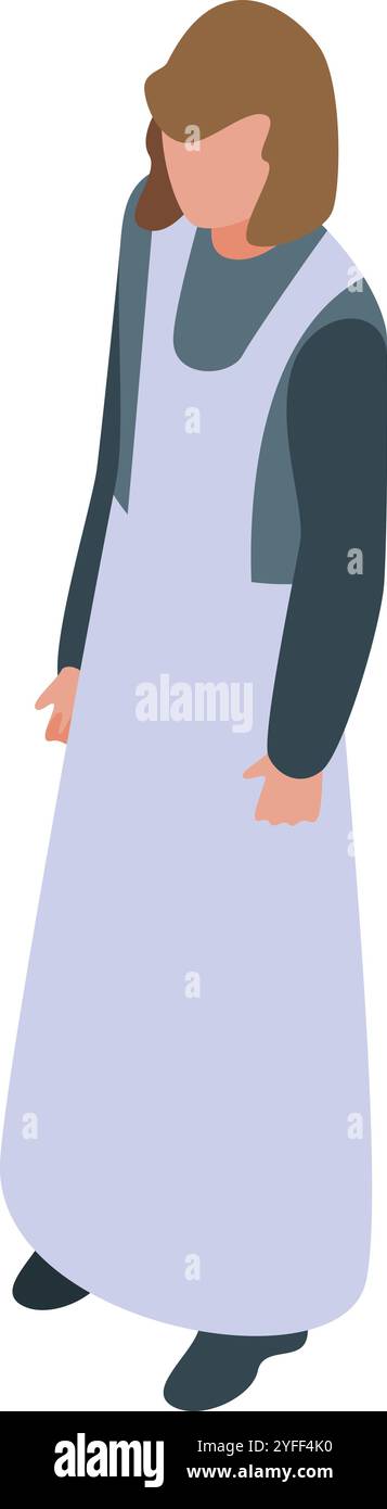 Professional cleaning lady wearing apron, isometric icon representing ...