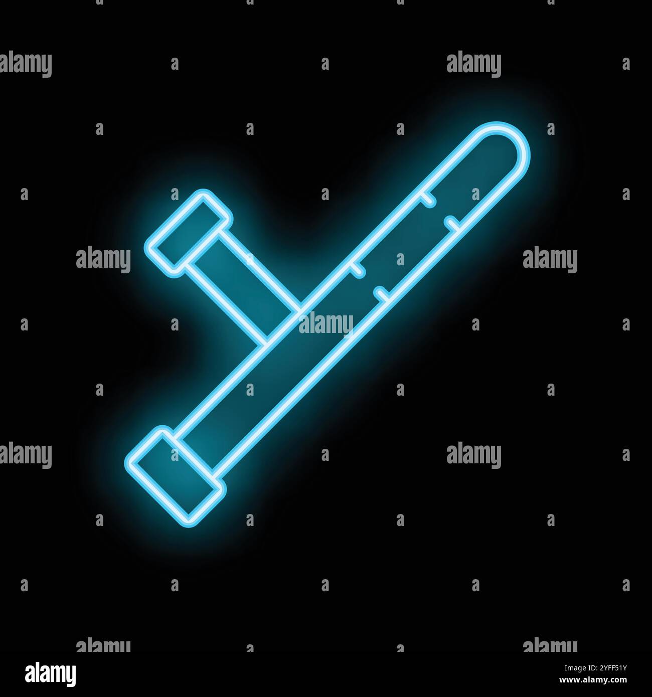 Blue neon sign depicting a police baton glowing brightly against a dark ...