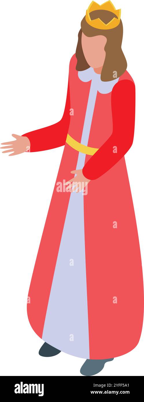 Medieval queen wearing crown and red dress making a speech Stock Vector ...